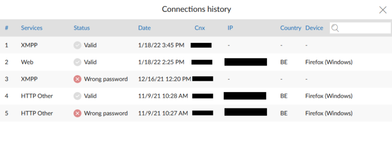 How can I see my connections history? - Mailfence Support
